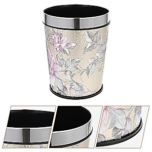 Healeved Waste Basket Retro Trash Can Flower Pattern Garbage Bucket Decorative Rubbish Bin Wastebaskets with Metal Ring for Home Hotel Bathroom Kitchen Bedroom 8L Trash Cans