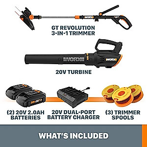 WORX 20V GT Revolution 12" Cordless String Trimmer & Turbine Leaf Blower Power Share Combo Kit - WG930.2 (Batteries & Charger Included)