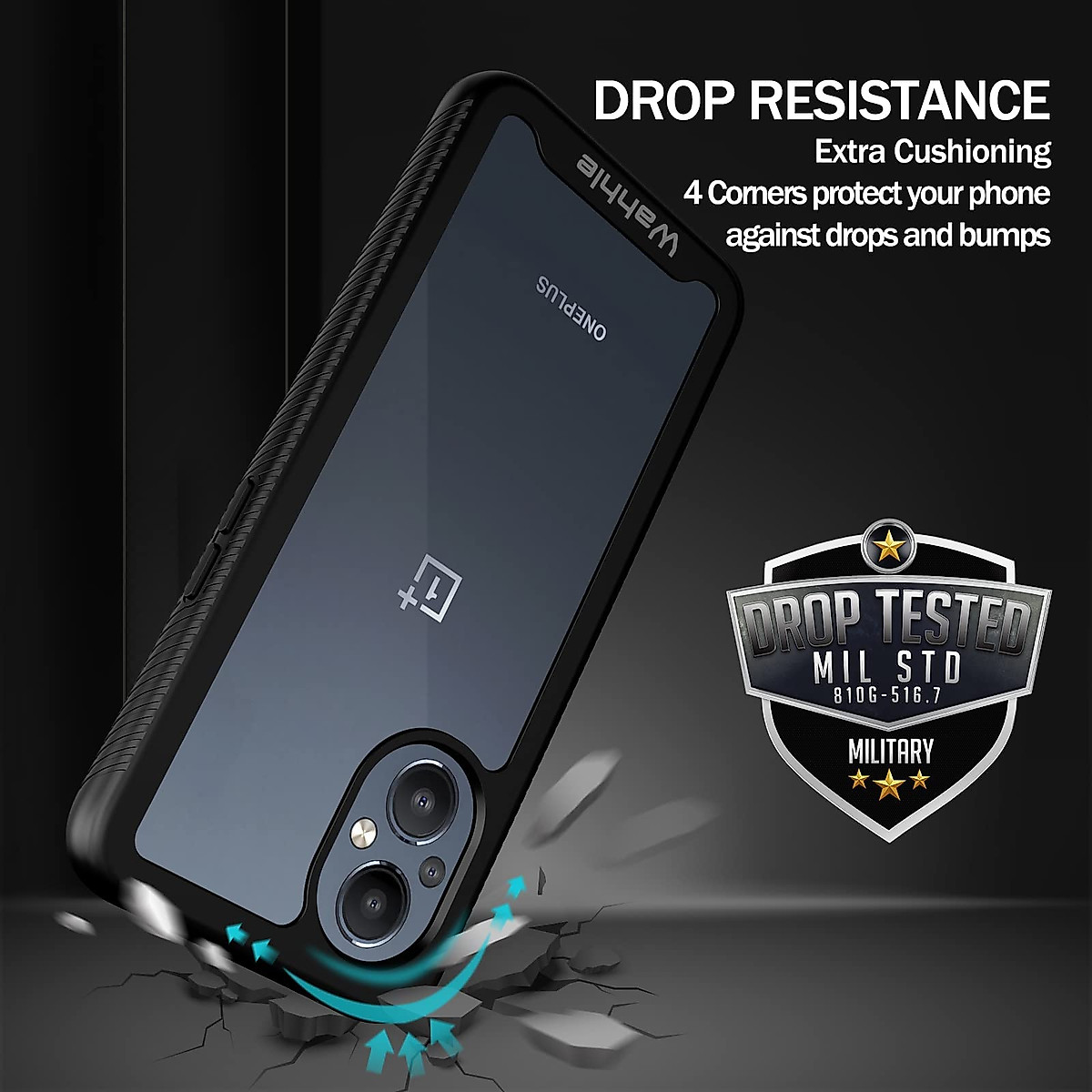 wahhle Oneplus Nord N20 5G Case, Built in Screen Protector Full Body Shockproof Slim Fit Bumper Protective Phone Cover for 1+ Nord N20 5G Men Women-Black/Clear