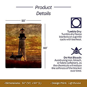 Bedford Home Sherpa Fleece Throw Blanket- Lighthouse Print Pattern, Lightweight Hypoallergenic Bed or Couch Soft Plush Blanket for Adults and Kids
