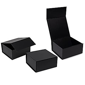 Magnetic Gift Box - 3 Pack Black Collapsible Box with Lid Closure, Luxury Cardboard Packaging for Small Business, Apparel, Retail, Boutiques, Bridesmaid, Birthday Parties, Presentations - 8x8x4