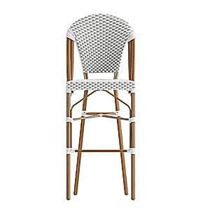 Flash Furniture Lourdes Commercial Grade Bistro Bar Height Stool, Stackable Indoor/Outdoor Dining Stool, 30" High, White/Gray and Bamboo Finish, Set of 2