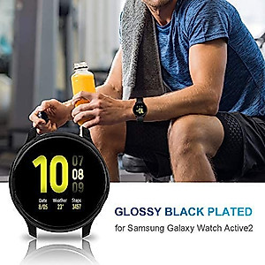 [2Pack] Tensea Compatible with Samsung Galaxy Watch Active 2 Screen Protector Case 44mm, Bumper Full Around Cover for Samsung Galaxy Watch Active2 44 (Black, 44mm)