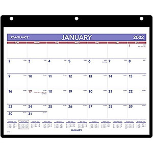 AT-A-GLANCE 2022 Wall & Desk Calendar by, 11" x 8", Small, with Clear Cover and Vinyl Holder (SK800)