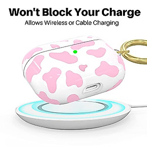 NIUTRENDZ Cute Cow Print Case for Airpods Pro Case Cover TPU Hard Case Protective Skin with Keychain Compatible with Apple AirPods Pro (Pink)