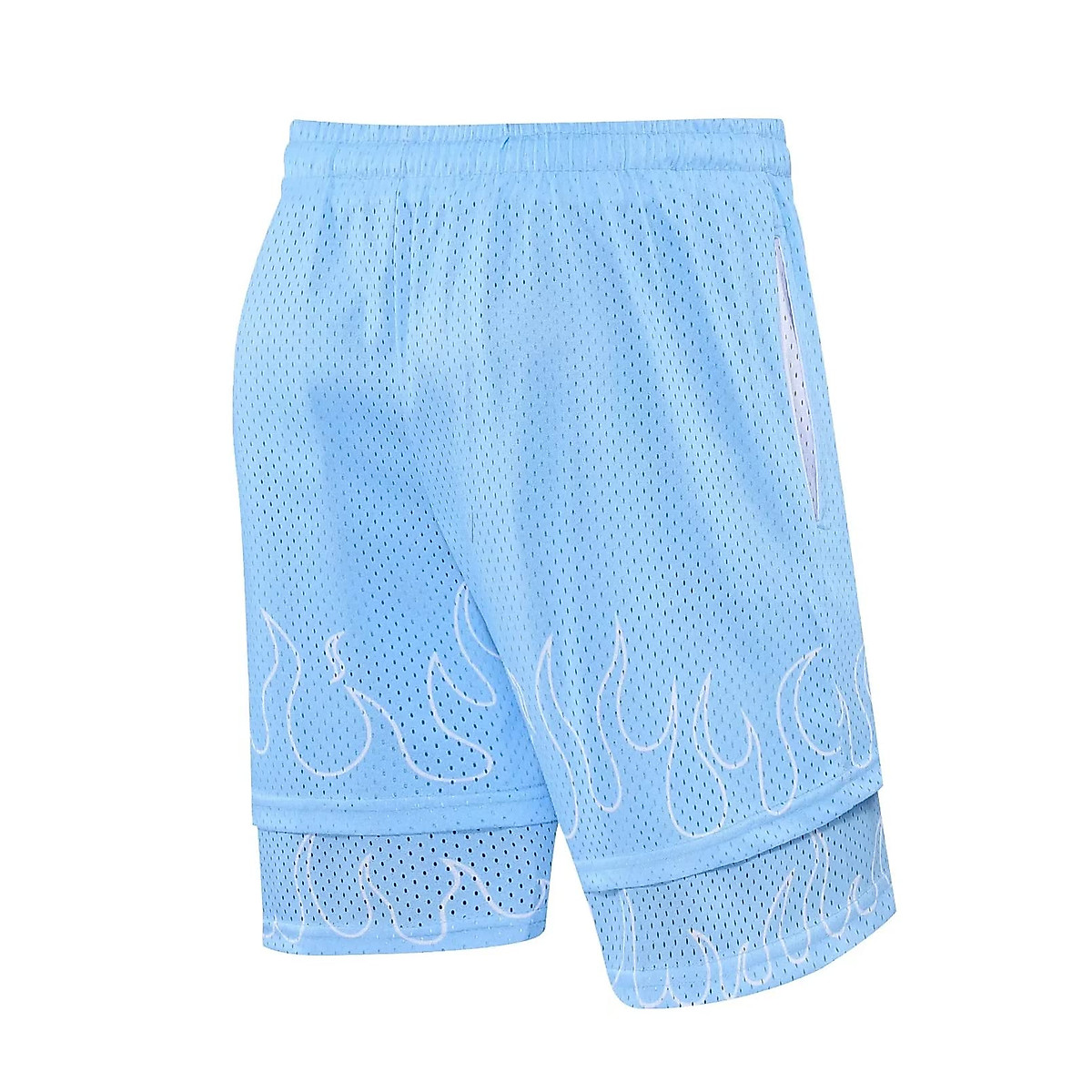 BOOMLEMON Men's Basketball Shorts Gym Workout Athletic Running Shorts Mesh Graphic Print Casual Short Pants(Blue L)