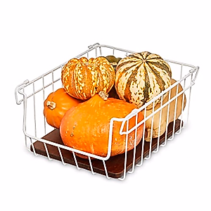 iDesign The Ría Safford Collection Open Front Wire Basket with Acacia Wood, 14" x 10" x 6"