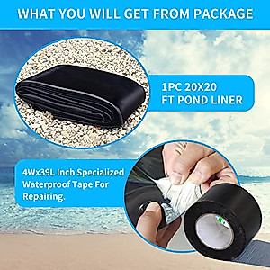 Coocure Pond Liner 20x20ft, LLDPE Garden Pond Liner, 20Mil Thickness Pond Liner for KOI or Fish, Duck and Waterscape.