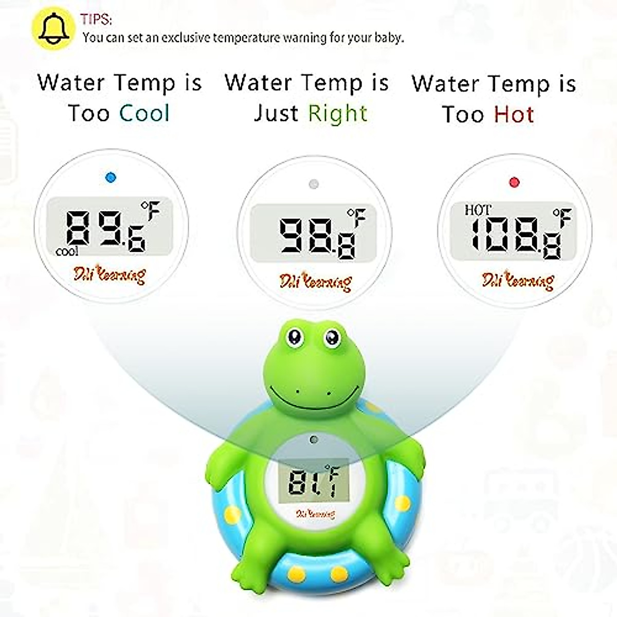 Doli Yearning Baby Bath Thermometer with Room Temperature| Fahrenheit and Celsius|Frog Lovely Shape|Kids' Bathroom Safety Products| Bath Toys…