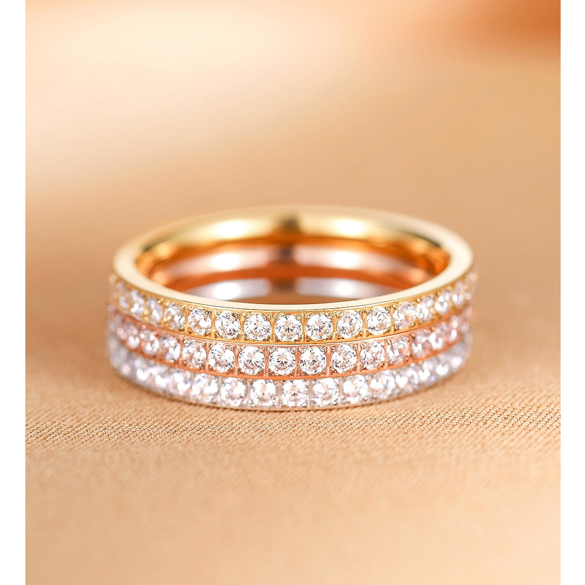 TIGRADE 2mm Women Titanium Eternity Ring Cubic Zirconia Anniversary Wedding Engagement Band Size 3-13, Silver, Size 6.5