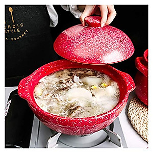 TYUXINSD Durable Stockpot Classic Round Casserole with Lid Red Household Earthenware Pot with Comfortable Insulated Handle 1.5L, 2.1L Soup Pot (Size : 1.5L) (Size : 1.5L)