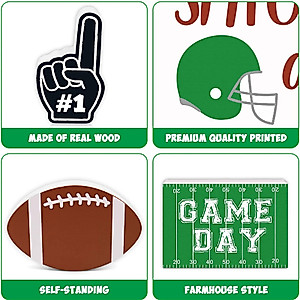 Satiable Football Party Decorations, 4 Pcs Football Tiered Tray Decor, Saturday are for Football Wooden Signs Game Day Wood Block Farmhouse Rustic Tiered Tray Items for Home Kitchen Table Bookshelf