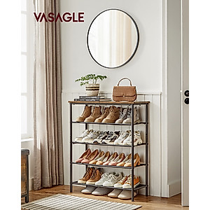 VASAGLE Shoe Rack 5 Tier, Narrow Shoe Organizer for Closet Entryway, with 4 Fabric Shelves and Top for Bags, Shoe Shelf, Steel Frame, Industrial, Rustic Brown and Black ULBS036B01