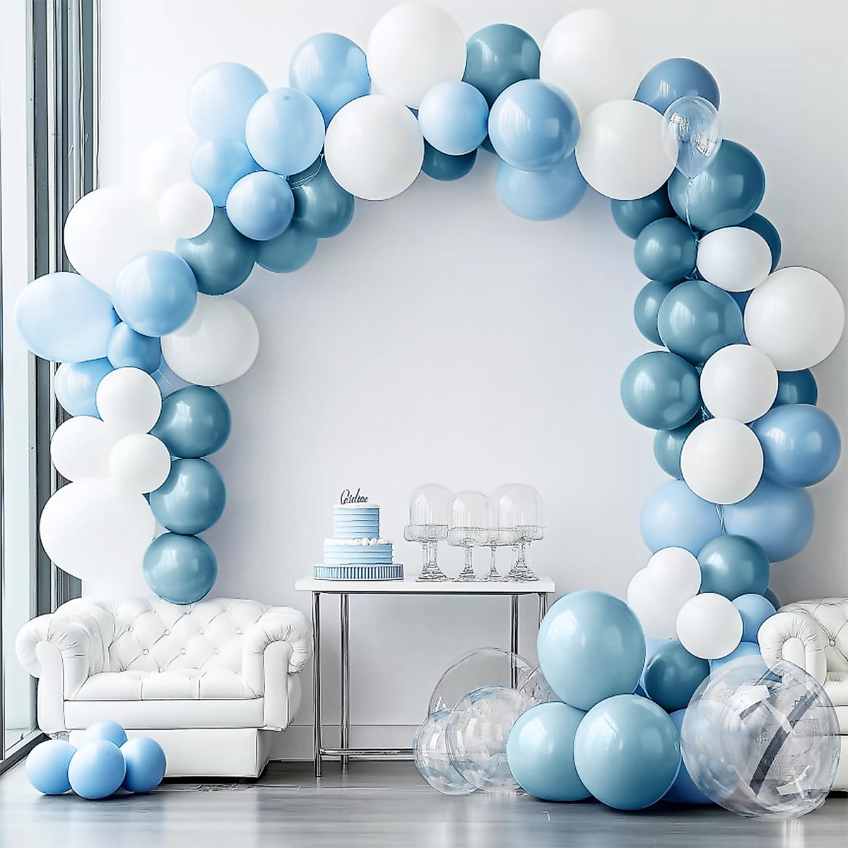 Teal Balloons Garland Arch kit,120Pcs 18 12 10 5 In Teal Turquoise Tiffany Blue and White Metallic Silver Confetti Latex Balloons for Graduation Baby Shower Weddings Birthday Party Decorations
