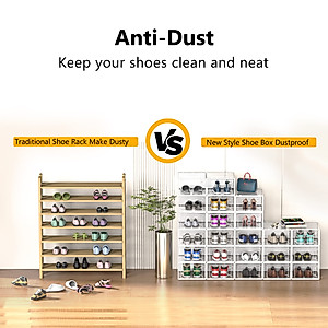 12 Pack XX Large Shoe Organizer Storage Boxes for Closet, Modular Space Saving Shoe Boxes Clear Plastic Stackable Sneaker Containers Display Case with Lids, White