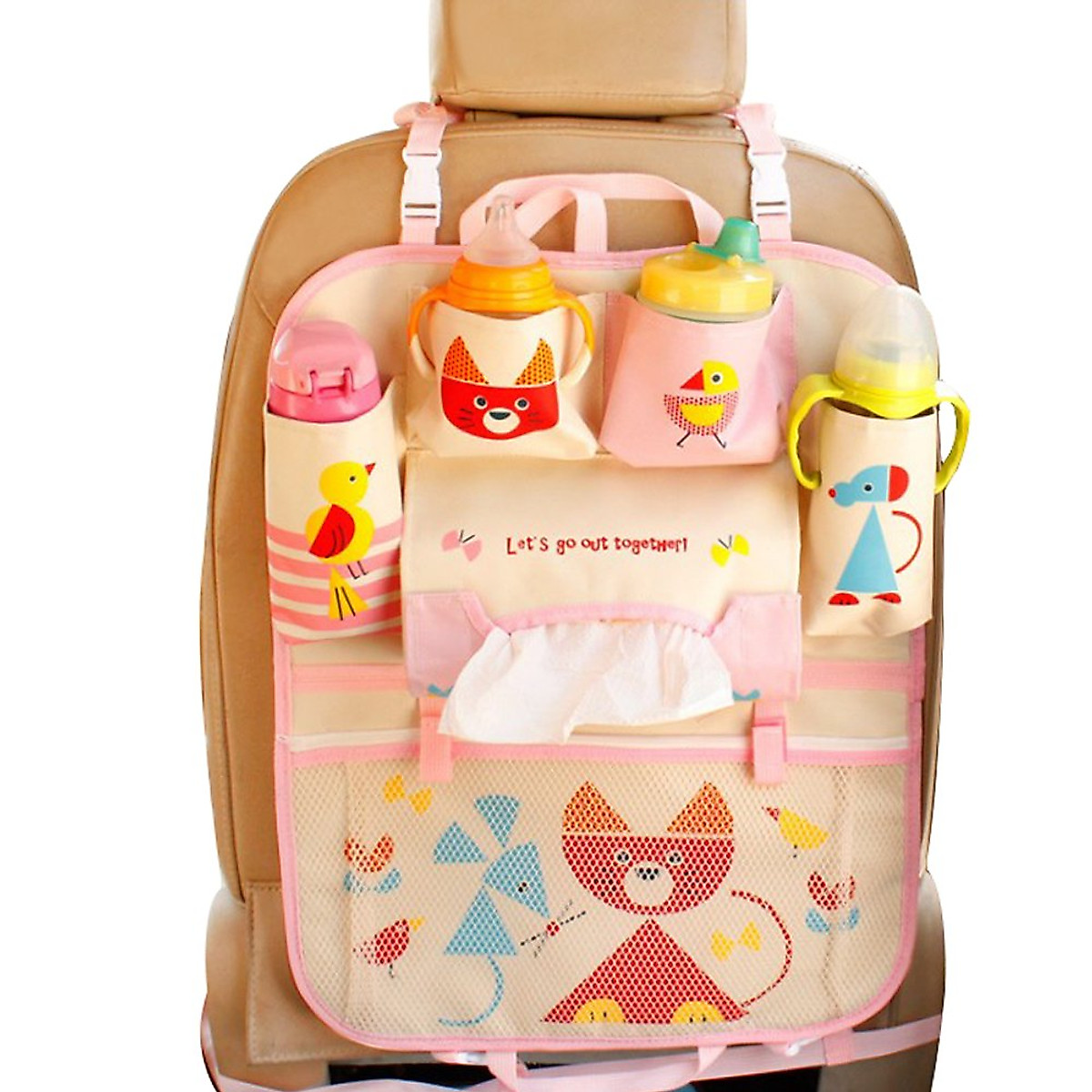 Car Backseat Organizer Kick Mats - Auto Seat Back Protector Kids Toy Storage Rabbit