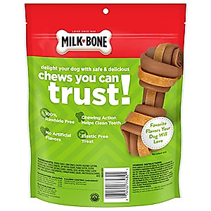 Milk-Bone Chews GnawBones Rawhide Free Dog Treats, Peanut Butter & Chicken, 16 Long Lasting Mini Knotted Bones