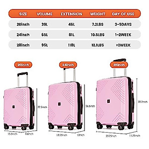 GinzaTravel Rune series expandable 3 Luggage Sets,Lightweight Hardside Suitcase With Spinner Wheels TSA Lock,PP material business fashion suitcase