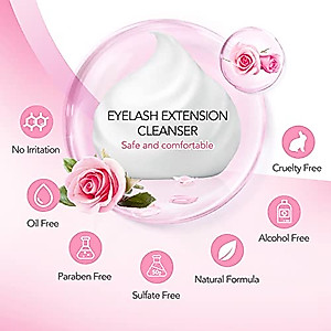 AuReve Eyelash Extension Cleanser Lash Shampoo Eyelash Extension Shampoo Lash Foam Cleanser Eyelid Cleanser for Makeup Remover Eyelash Care, Paraben & Sulfate Free for Salon and Home Use (Rose 600ml)