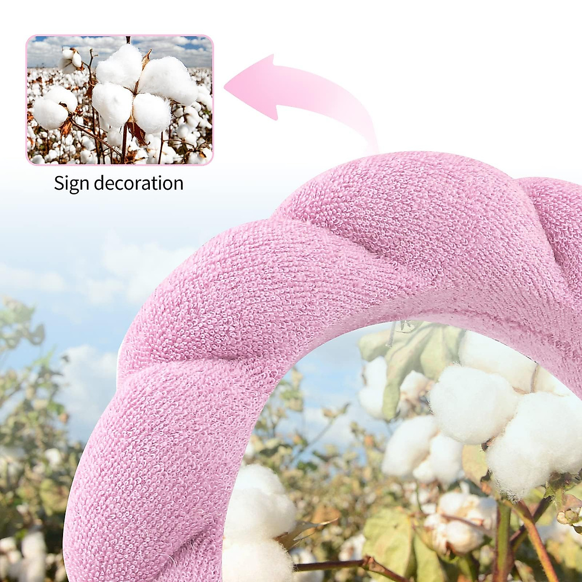 Newvenper Puffy Spa Headband for Women Non Slip Headband for Washing Face, Makeup Removal, Shower, Facial Mask Sponge and Terry Towel Cloth Fabric Hair Band Padded Pink