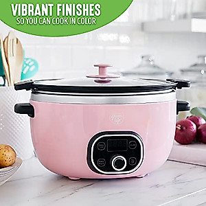 GreenLife Cook Duo Healthy Ceramic Nonstick 6QT Slow Cooker, PFAS-Free, Digital Timer, Dishwasher Safe Parts, Soft Pink