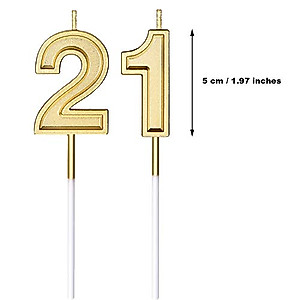 21st Birthday Candles Cake Numeral Candles Happy Birthday Cake Candles Topper Decoration for Birthday Wedding Anniversary Celebration Favor (Gold)