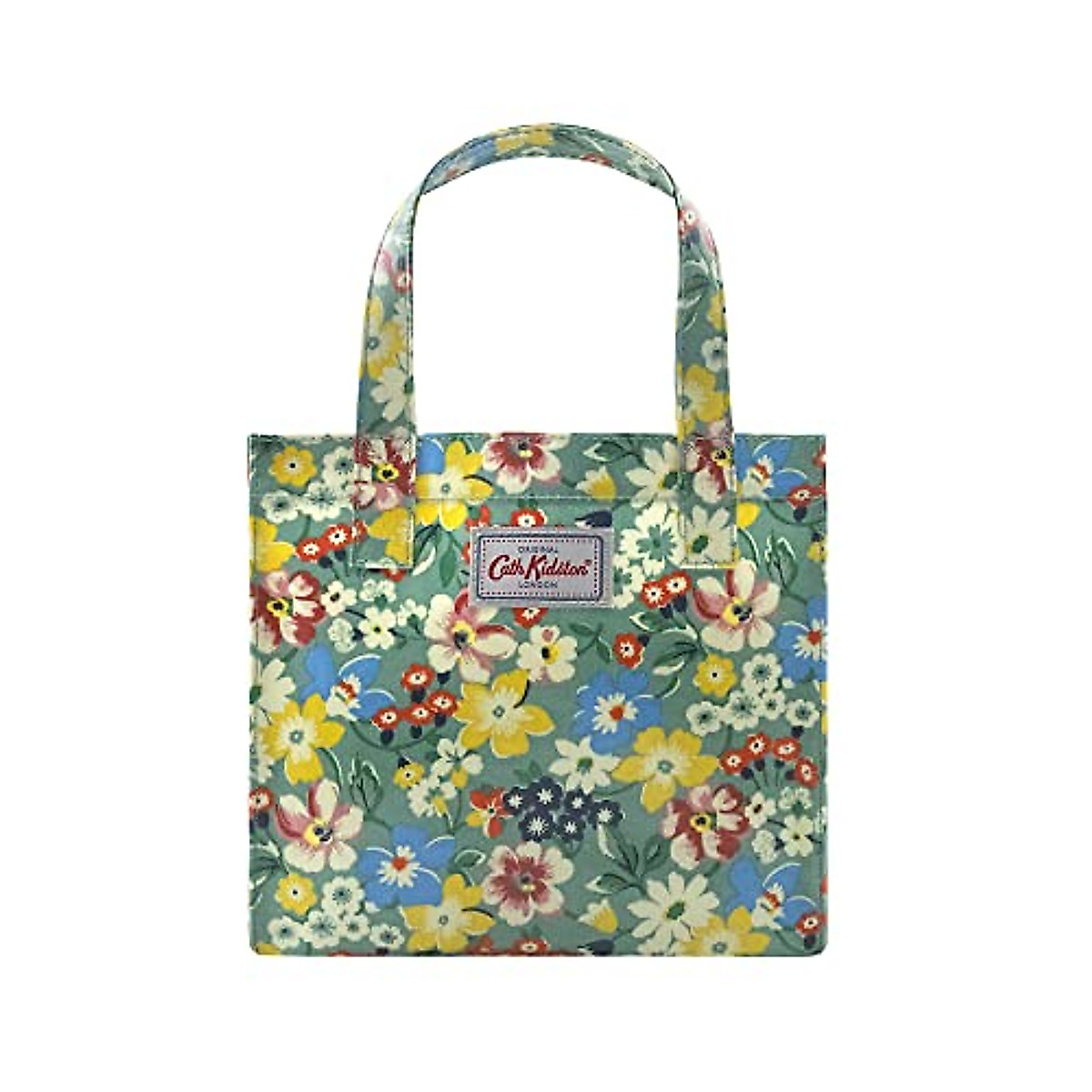 Cath Kidston S Bookbag Oilcloth Mini Open Top Handle Bag Small Size Water Resistant Lunch Bag Floral Pattern (Portland Flowers (Sage Green))
