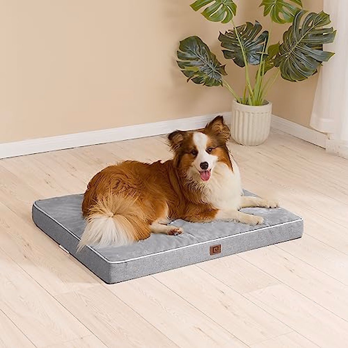 EHEYCIGA Waterproof Dog Beds for Large Dogs with Orthopedic Memory Foam, Grey, 35x23