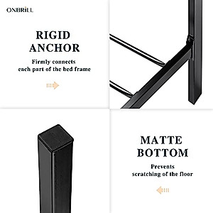 ONBRILL Twin Size Metal Bed Frame with Wooden Headboard and Footboard, Platform Bed with Under-Bed Storage, Noise-Free, No Box Spring Needed, Rustic Brown and Black