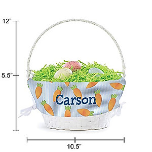 Personalized Easter Egg Basket for Boy with Handle and Custom Name | Carrot Easter Basket Liners | White Basket | Woven Easter Baskets for Kids | Customized Easter Basket | Gift for Easter