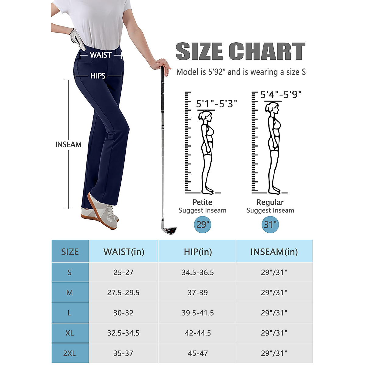 Hiverlay Women's Bootcut Dress Pants Pull On Stretchy Work Slacks for Business Office 5 Pockets 29" Navy 2X-Large