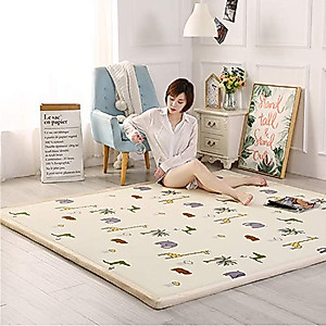 Loartee Kids Play Area Rug - 1.2" Soft & Thick Coral Velvet Nursery Rug, Crawling Mat for Toddler, Jungle Animals Play Mat, Non-Toxic & Anti-Skid, Light Yellow, Size:5.0'x5.0'(About 150x150cm)