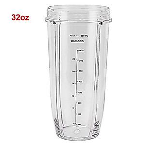 Replacement parts 7 male fins blade with 32oz cup and spout lid for 1200W Nutri Ninja Auto-IQ Smooth Boost Blender:BL490 30/BL491 30/BL492 30/BL492W 30/ BL493Z 30/BL494 30 (10, 27)