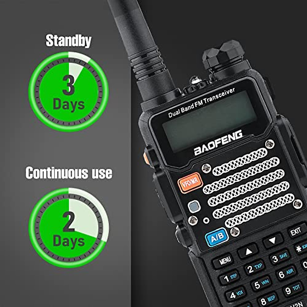 BAOFENG Two Way Radio, BF-F9 V2N 8-Watt Dual Band Radio with 2100mAh Li-ion Battery Portable Walkie Talkies with Includes Full Kit.Frequency Range 144-148/420-450Mhz