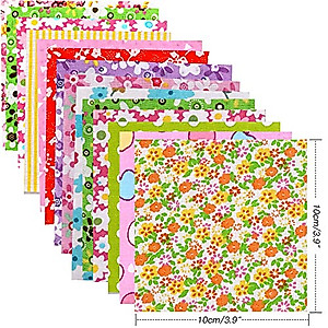 Konsait 100pcs Floral Cotton Fabric Patchwork, 4" x 4" (10cm x 10cm) Quilting Sewing Craft Fabric Bundles, Fat Squares Patchwork for DIY Sewing Decorative Fabric for Upholstery and Home Accents
