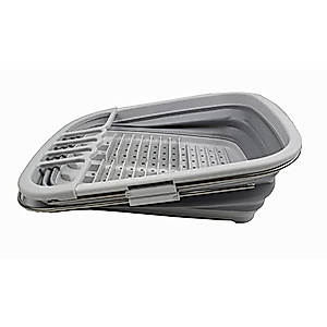 SAMMART 8L (2.11Gallons) Expandable Collapsible Dish Drainer - Foldable Drying Rack - Portable Dinnerware Organizer - Space Saving Kitchen Storage Tray (Grey, 1)