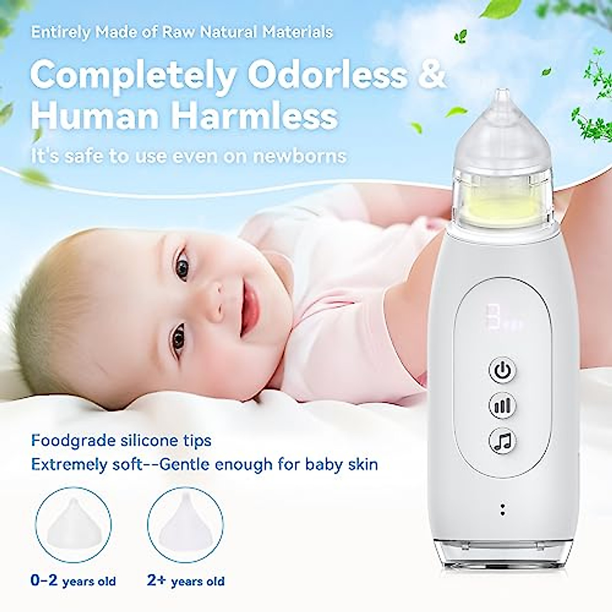 LANMULI Electric Nasal Aspirator for Baby, Automatic Toddler Nose Sucker with Adjustable Suction Level, Music and Light Soothing Function