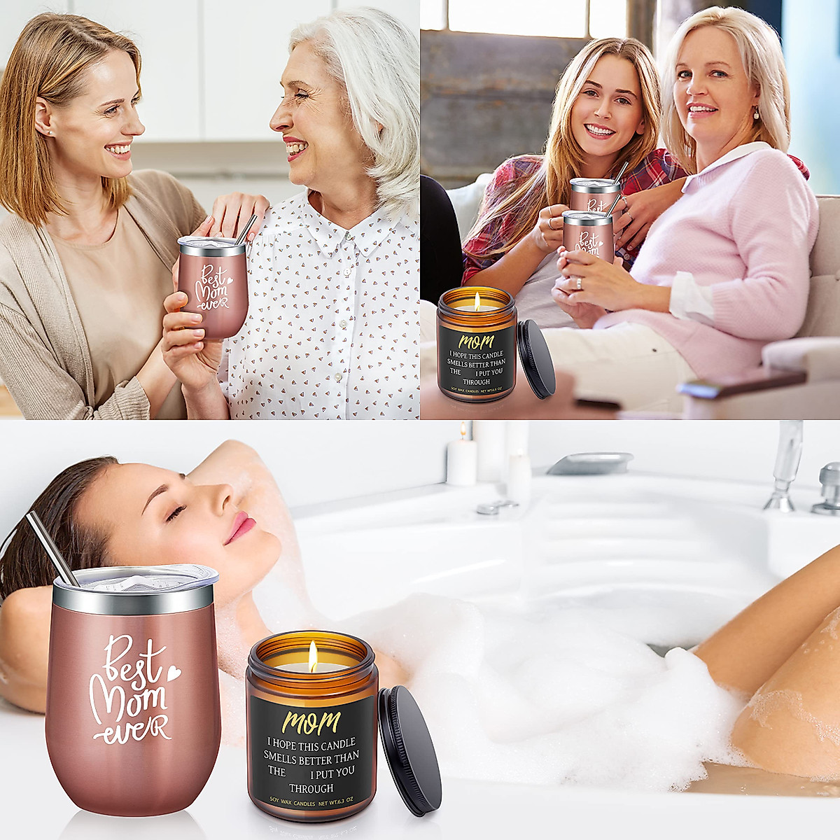 Birthday Gifts for Women Gifts for Mom Grandma Birthday Gifts for Mom from Daughter Son Child Husband Great Thanksgiving Gifts Ideas for Mom Wife Wine Tumbler Gifts Candle Mirror New Mom Presents 14OZ