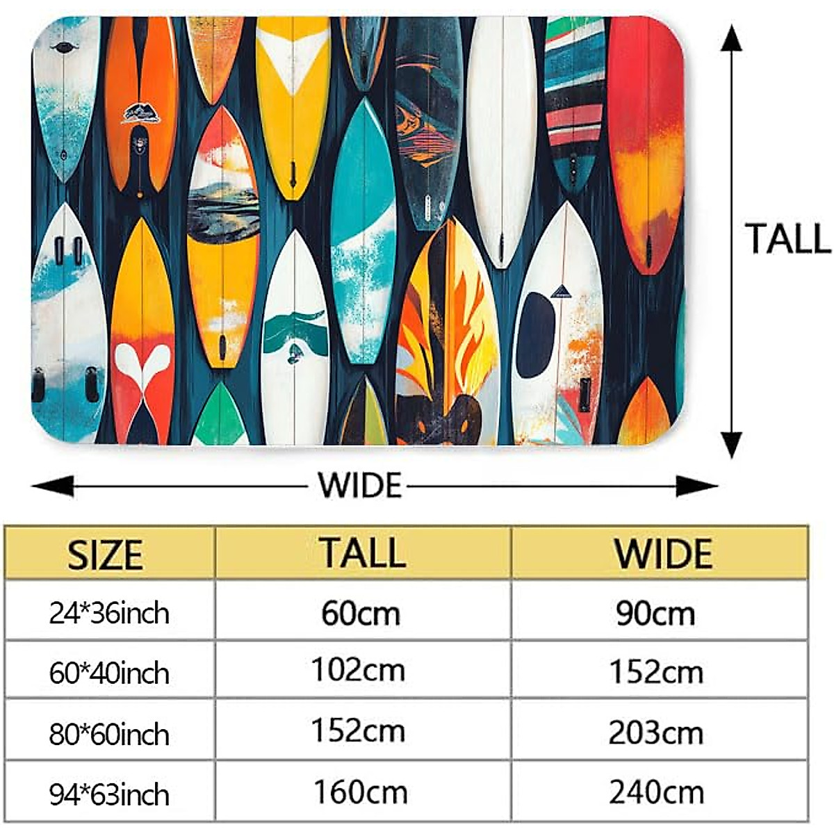 Surfboard Cartoon Graffiti Carpet, Cartoon Surfboard Carpet, Non-Slip mat Suitable for Kitchen Living Room Bedroom Decoration, Beach Surfboard Carpet, Fun Soft Bathroom mat 40x60inch