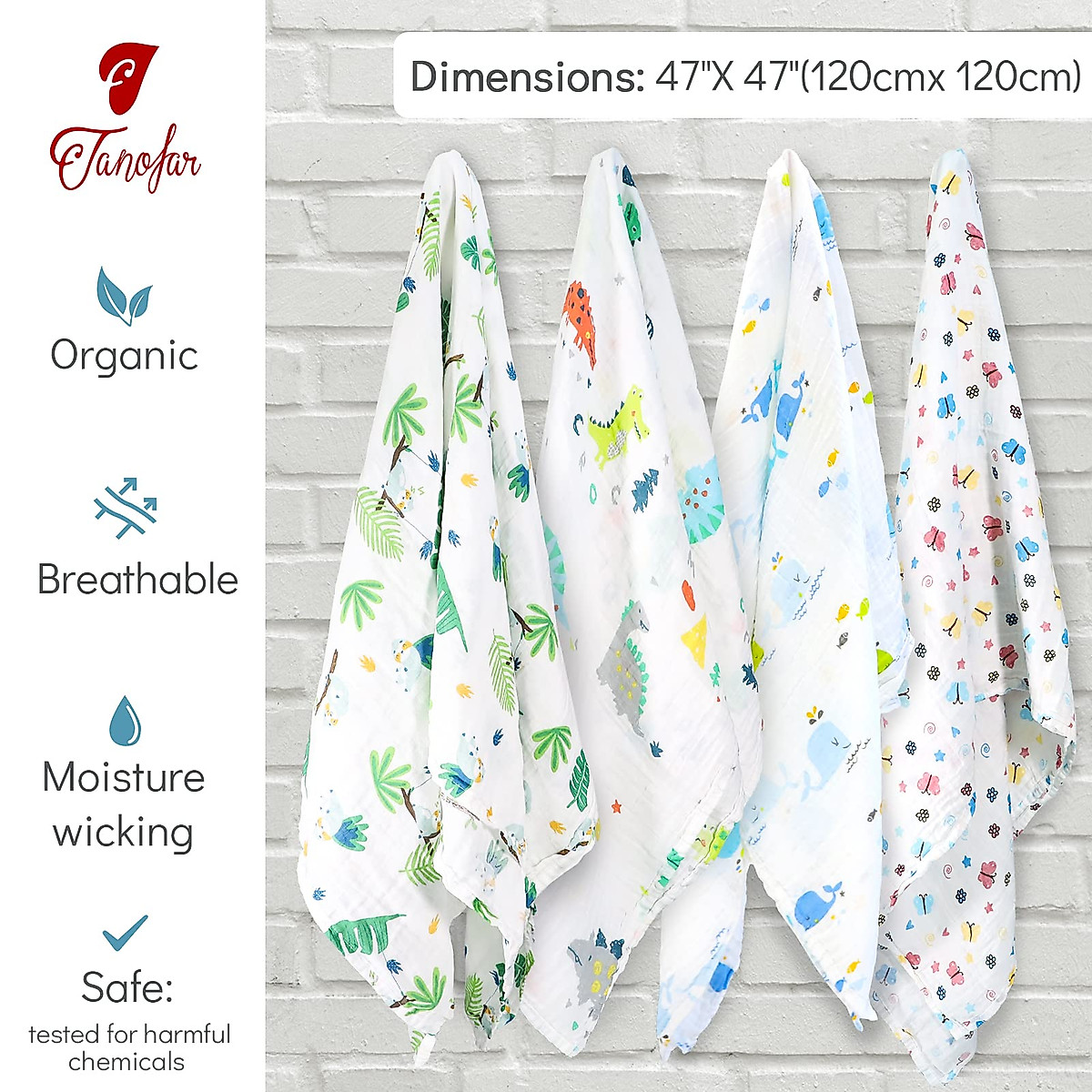 Muslin Swaddle Blankets Neutral Receiving Blanket for Boys and Girls Soft Whale Print Muslin Swaddling Blanket 47 x 47 inches