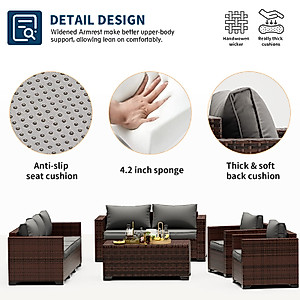 UDPATIO Outdoor Patio Furniture Set 5 Piece Wide Armrest Rattan Patio Sofa Sets w/Storage Table and Waterproof Covers for Poolside Deck Backyard, Grey