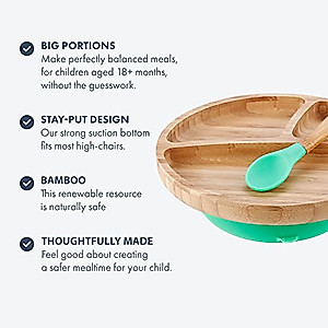 Avanchy® Toddler Baby Plates Divided Bamboo, Suction for Babies Kids with Silicone Spoon for Feeding Food, Pink