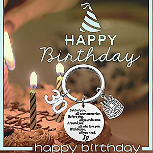 BEKECH Birthday Keychain Gifts for Him/Her,10th 12th 13th 14th 15th 16th 18th 30th 40th 50th Birthday Cake Birthday Key Ring Gift, Behind You All Memories Before You All Your Dream (30th)