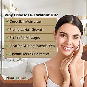 Walnut Oil 4 fl. oz. - Cold Pressed 100% Pure Natural - Skin, Body, Face, and Hair Growth Moisturizer. Great For Creams, Lotions, Lip balm and Soap Making