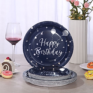 175 PCS Blue Birthday Party Decorations Blue and Silver Birthday Plates and Napkins Party Supplies for Happy Birthday Decor Serves 25 Guests