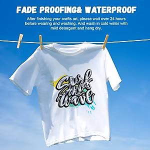 Reaeon Black Fabric Markers, Dual Tip Fabric Paint Markers, Permanent Fabric Pens for Clothes, T Shirts, Canvas, Bags (6pack)