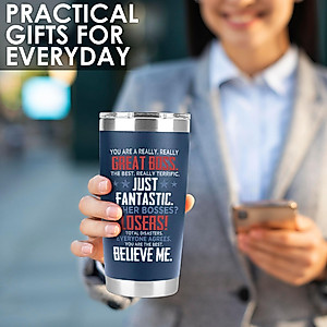 Tinasona Navy Blue Best Boss Ever Gifts for Men Women You’re A Great Boss Tumbler 20 Oz Cup Birthday Christmas Mother Father Day Gifts for Bosses Day Funny Coffee Mug Cup