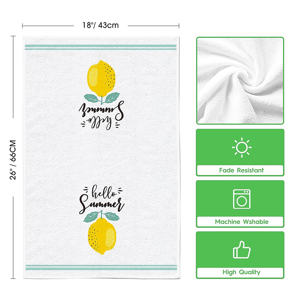 Artoid Mode Hello Summer Lemons Kitchen Dish Towels, 18 x 26 Inch Seasonal Summer Fruit Ultra Absorbent Drying Cloth Tea Towels for Cooking Baking Set of 2