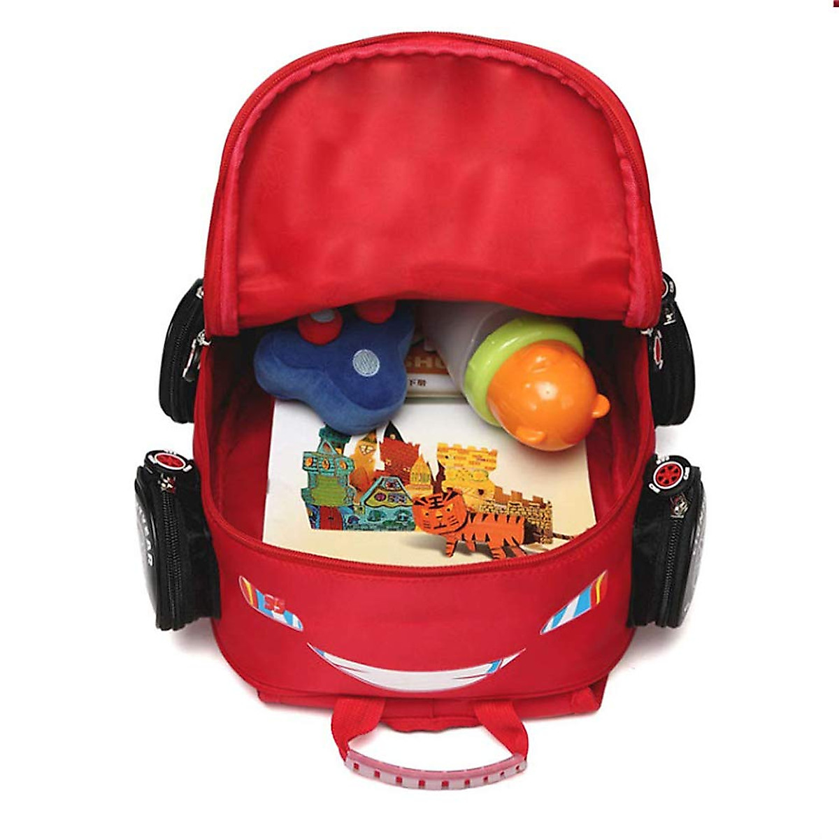 Toddler Boys Girls Backpack Waterproof Cartoon Truck Car Kindergarten Child Snack School Bag (Red)