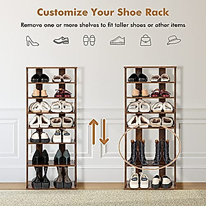 COSTWAY 7 Tiers Shoe Rack, Double Rows Vertical Tall Narrow Patented Shoe Organizer, Free Standing Shoe Rack for Small Space, Entryway, Closet, Living Room, Bedroom (Rustic Brown)